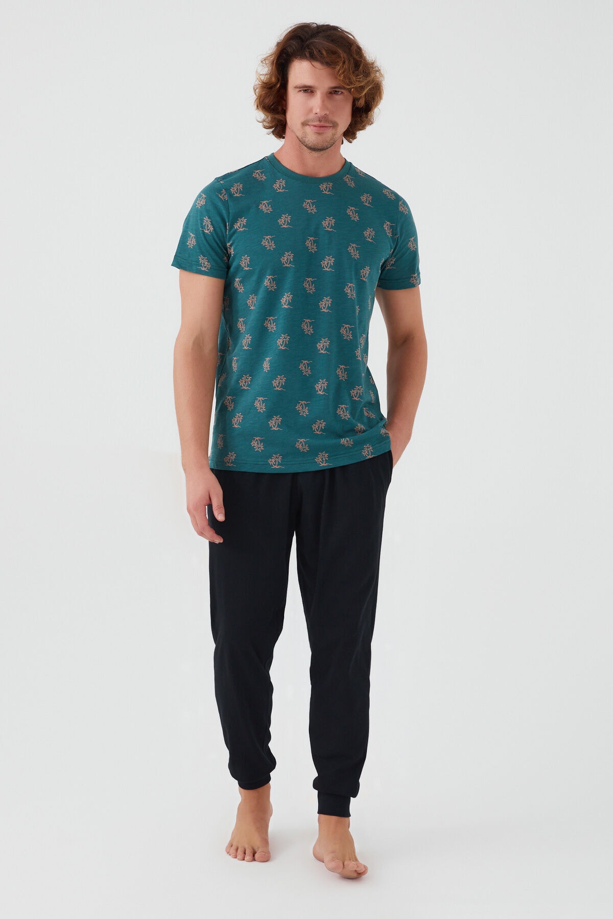 Palm Tree Green Men's Short Sleeve Pajama Set AR2504-S بيجاما قصيرة ...