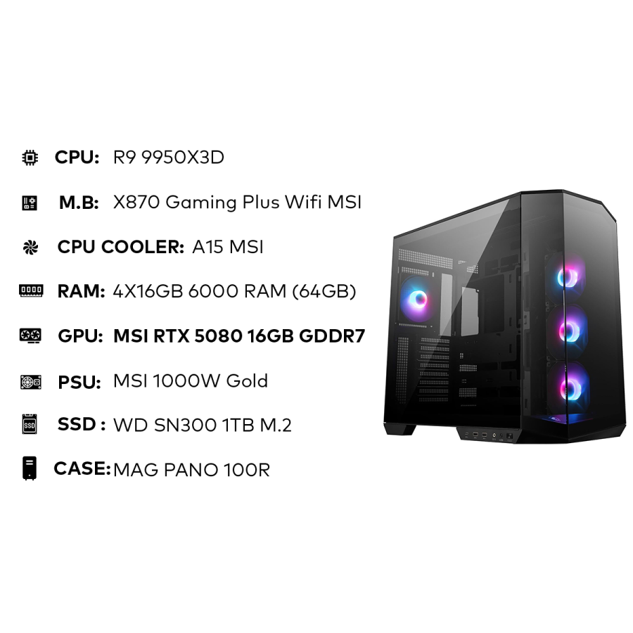 تجميعة pc R9 9950X3D - RTX 5080 16GB R9 9950X3D Gaming PC | 64GB DDR5 ...