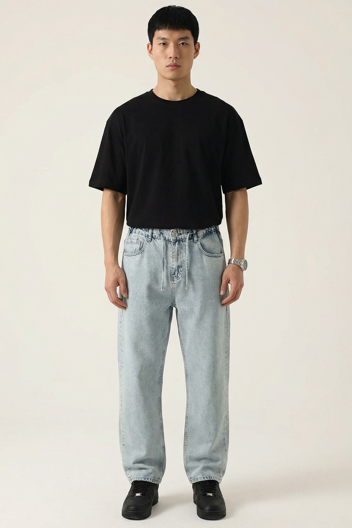بنطلون جينز رجالي بقصة مريحة Baggy 30075 - أزرق Men's Relaxed Fit Baggy ...